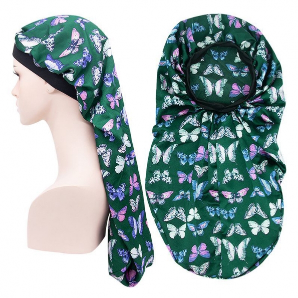Braid Bonnet Butterfly Pattern Green Print | JAZZ DURAG